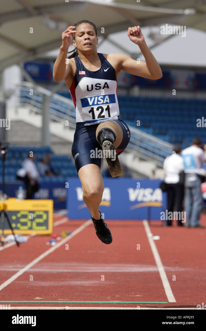 April HOLMES USA airborne on her bronze medal jump in the women s F44 ...