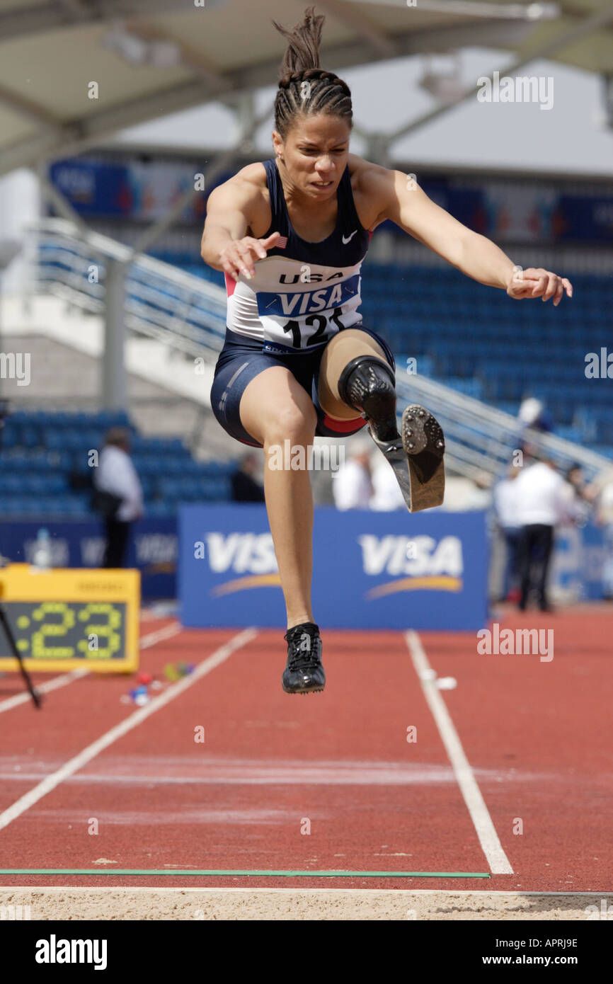 April HOLMES USA airborne on her bronze medal jump in the women s F44 ...