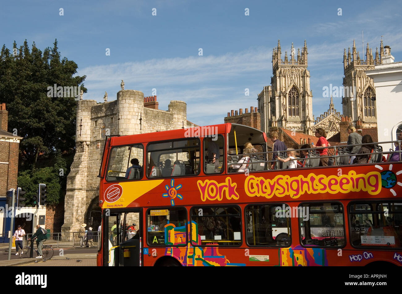 York city red sight seeing bus Exhibition Square and York Minster in ...