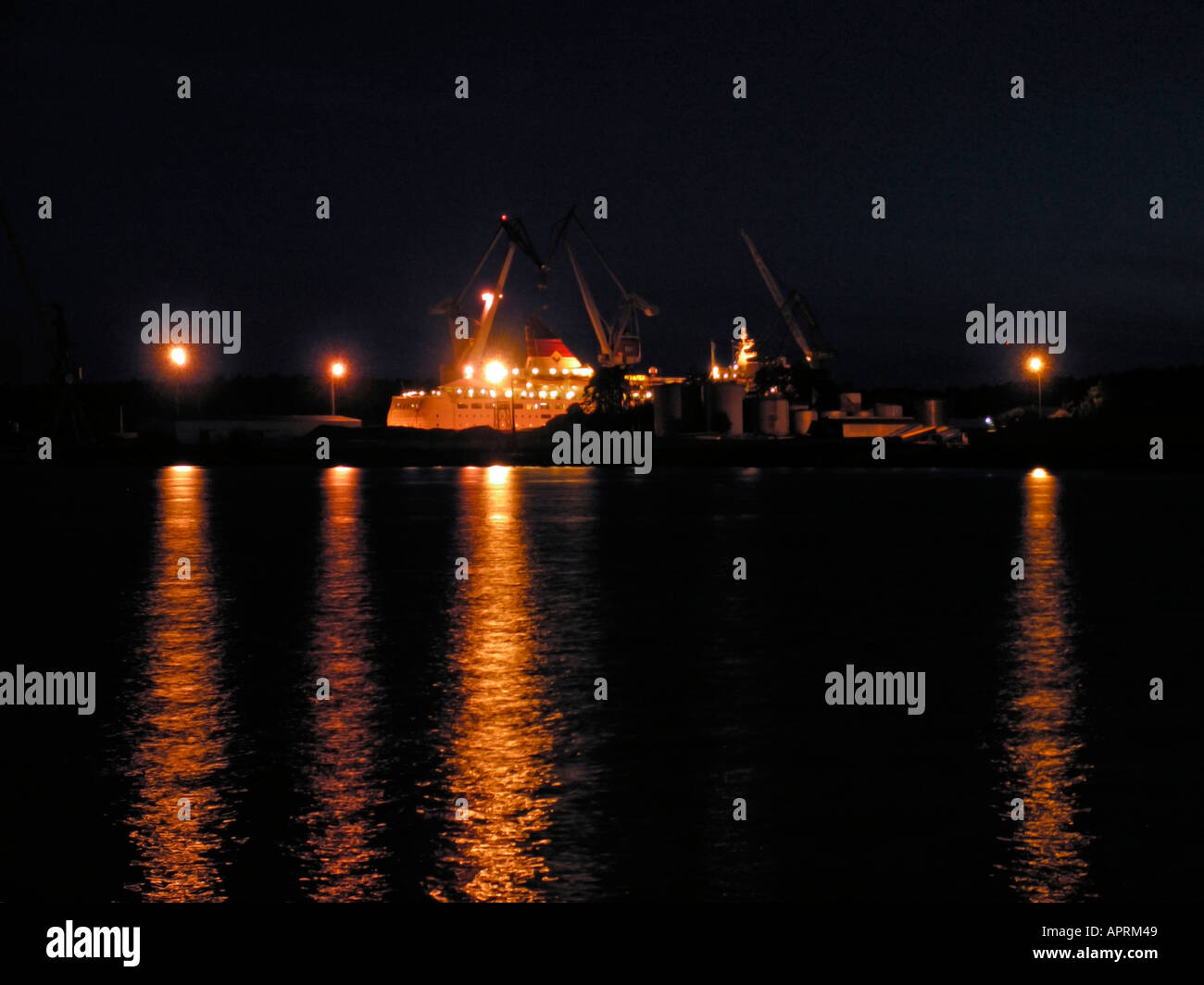 lightened ship ferry at the port of Naantali in Finland by night Stock ...
