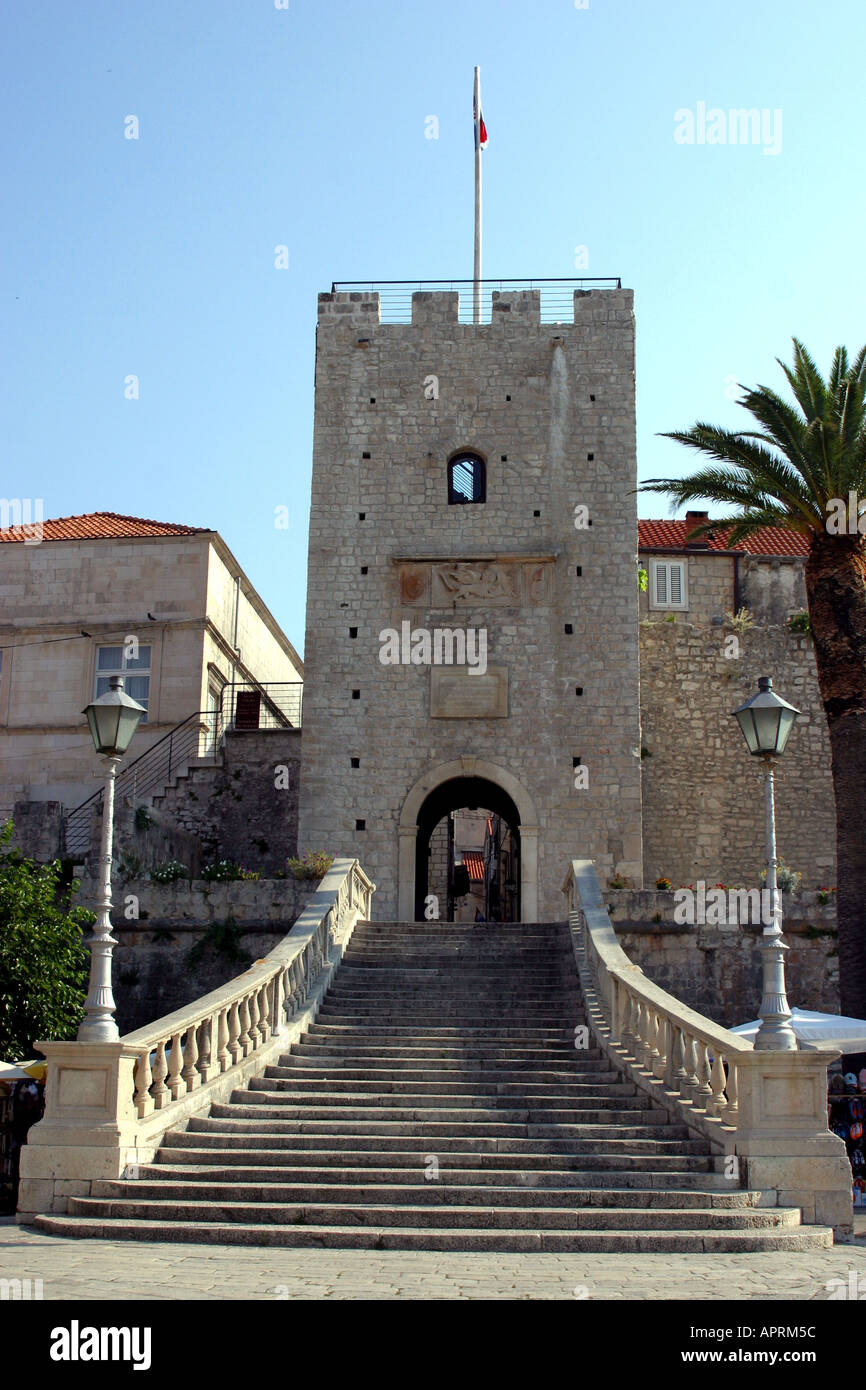 The Land Gate Kopnena Vrata at the entrance to Korcula Town on the ...