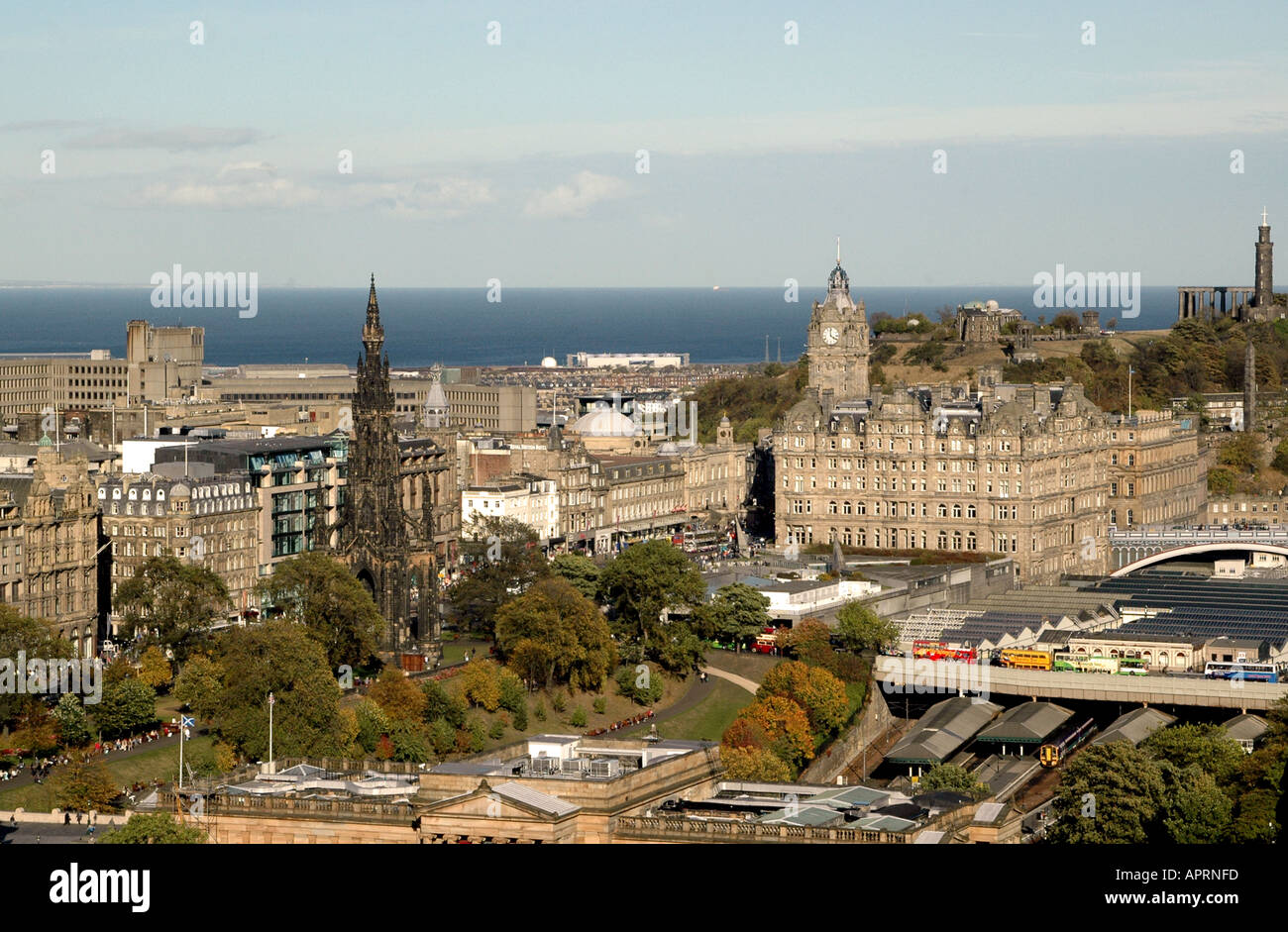View of central Edinburgh from Edinburgh Castle showing Walter Scott ...