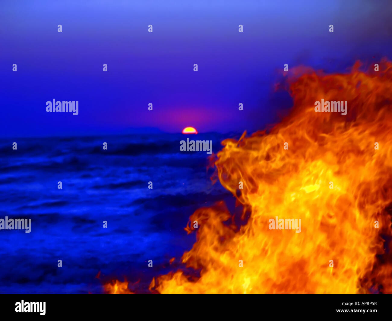 fire sunset party on the beach Stock Photo - Alamy