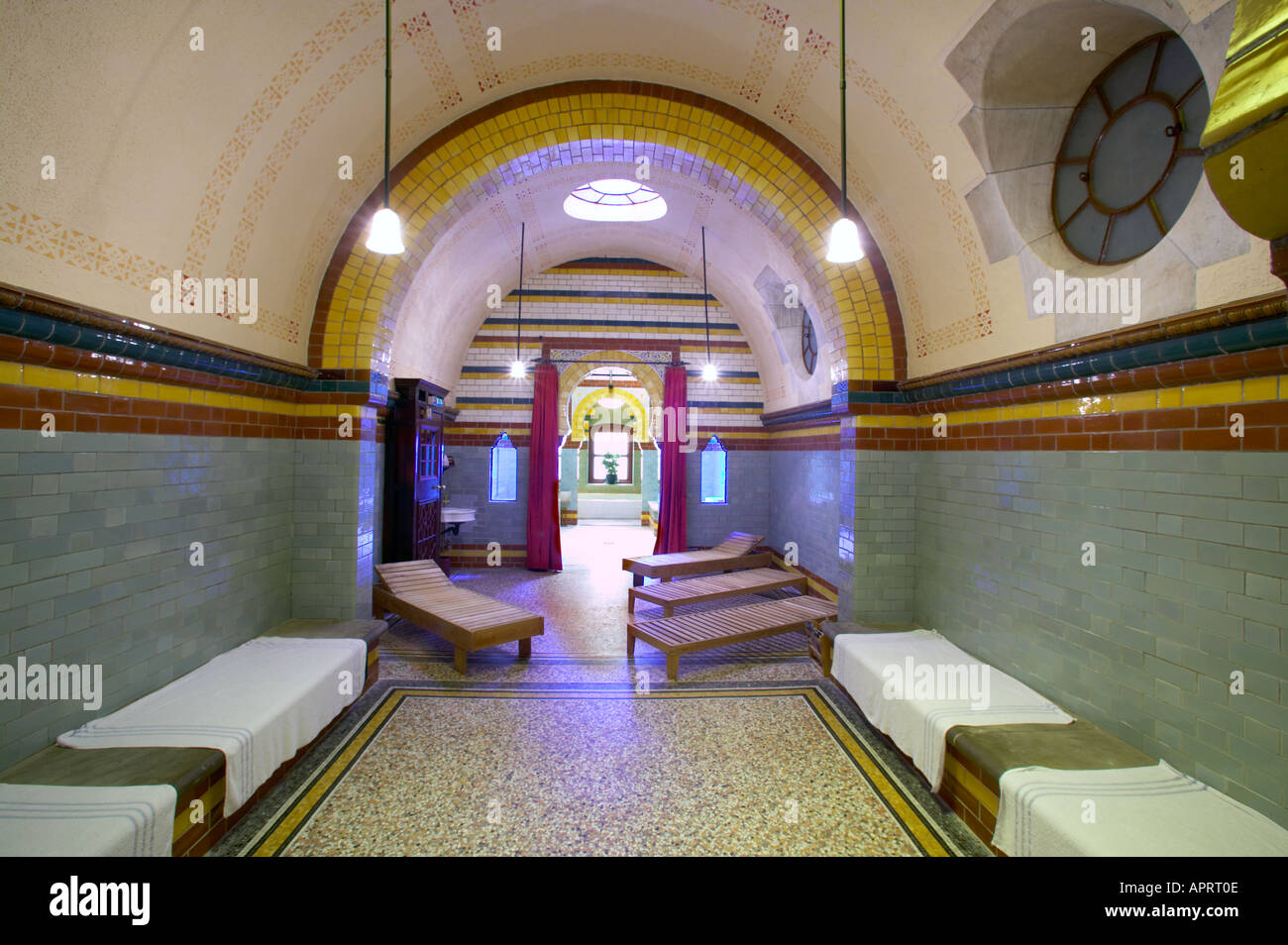 Interior of the Turkish Spa Baths in Harrogate Yorkshire showing the ...