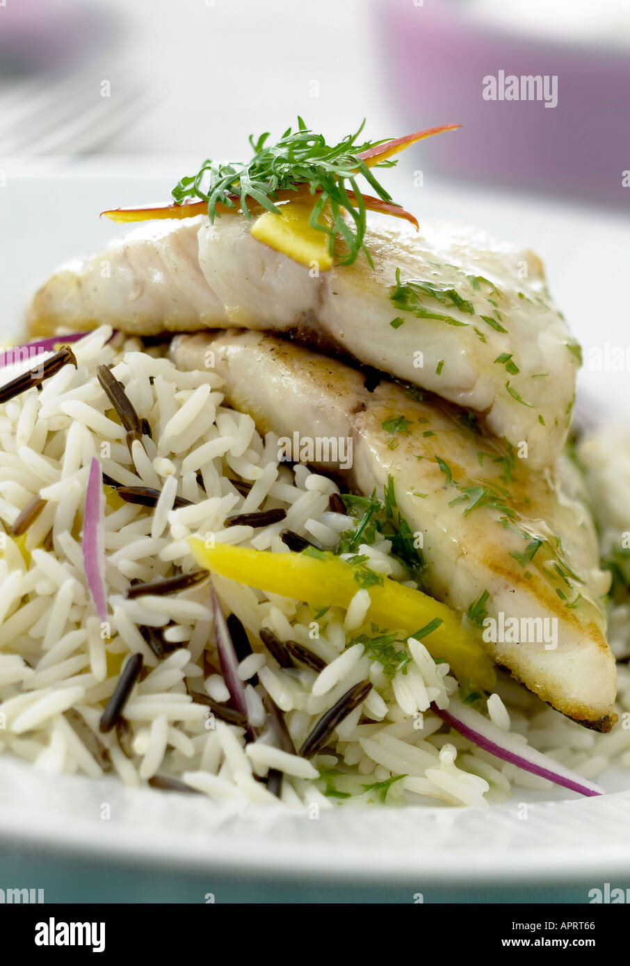 sea bass on wild basmati rice Stock Photo - Alamy