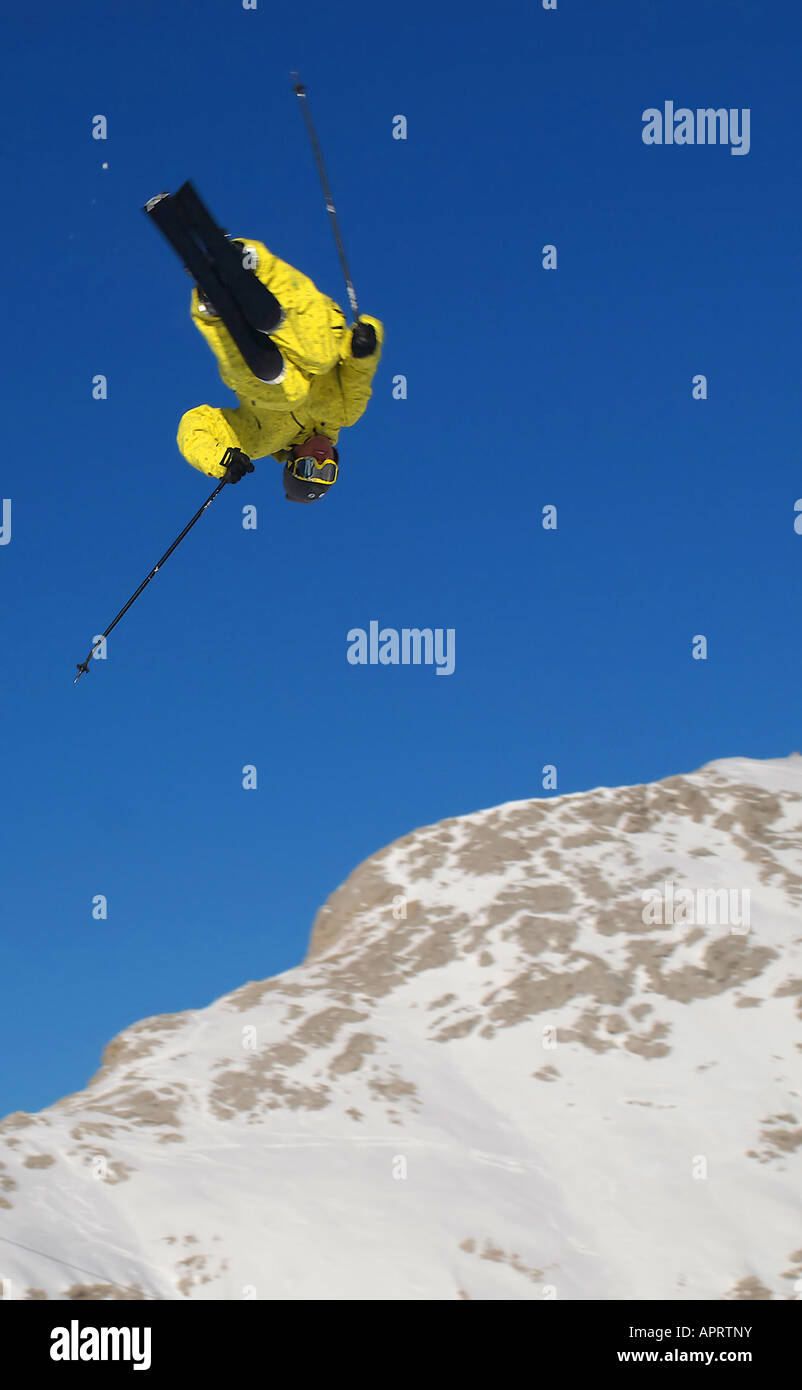 flying skier in the Alps Stock Photo - Alamy