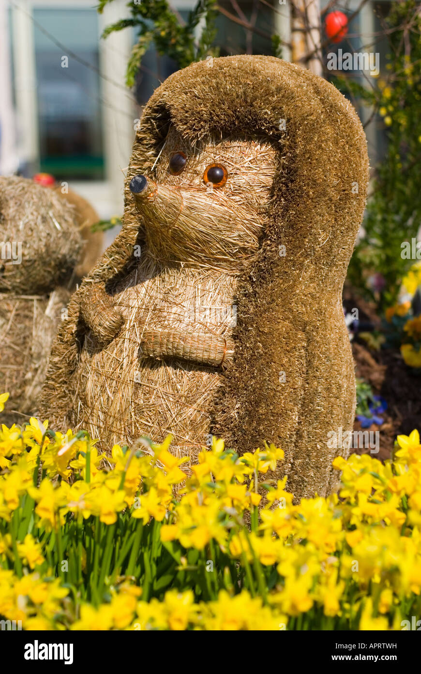 spring easter scarecrow of hedgehog Stock Photo - Alamy