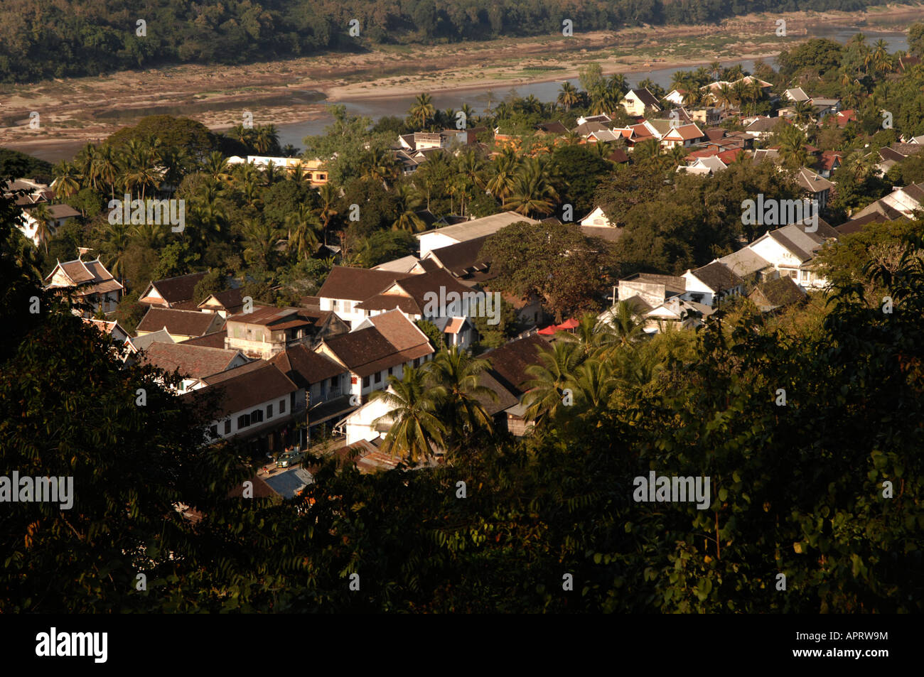Luang Prabang seen from Wat Phousi on the summit of the Mount Phousi ...