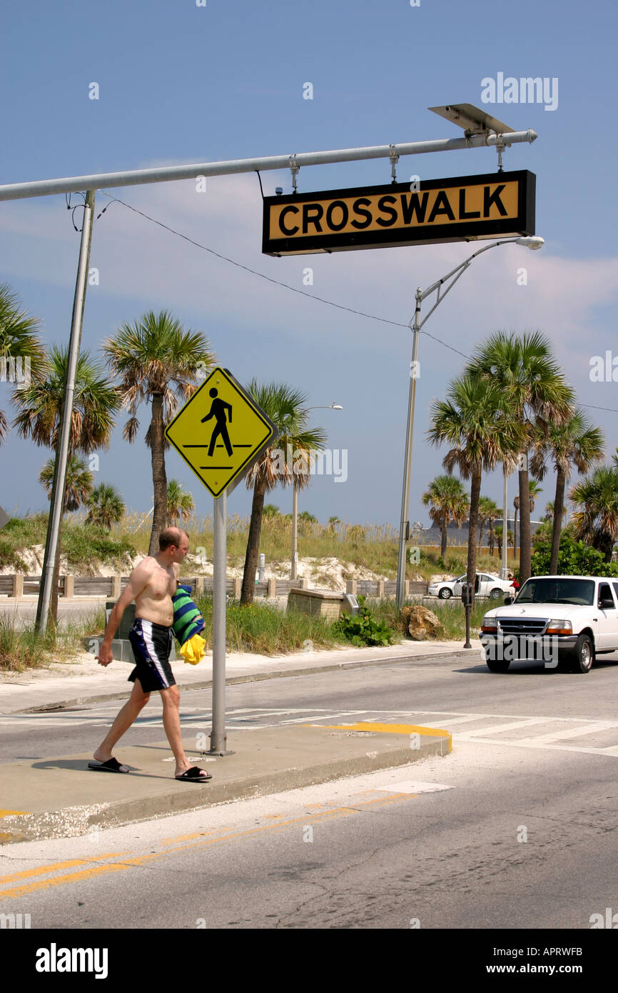 Crosswalk and Pedestrian Crossing Street sign Clearwater Beach Orlando ...