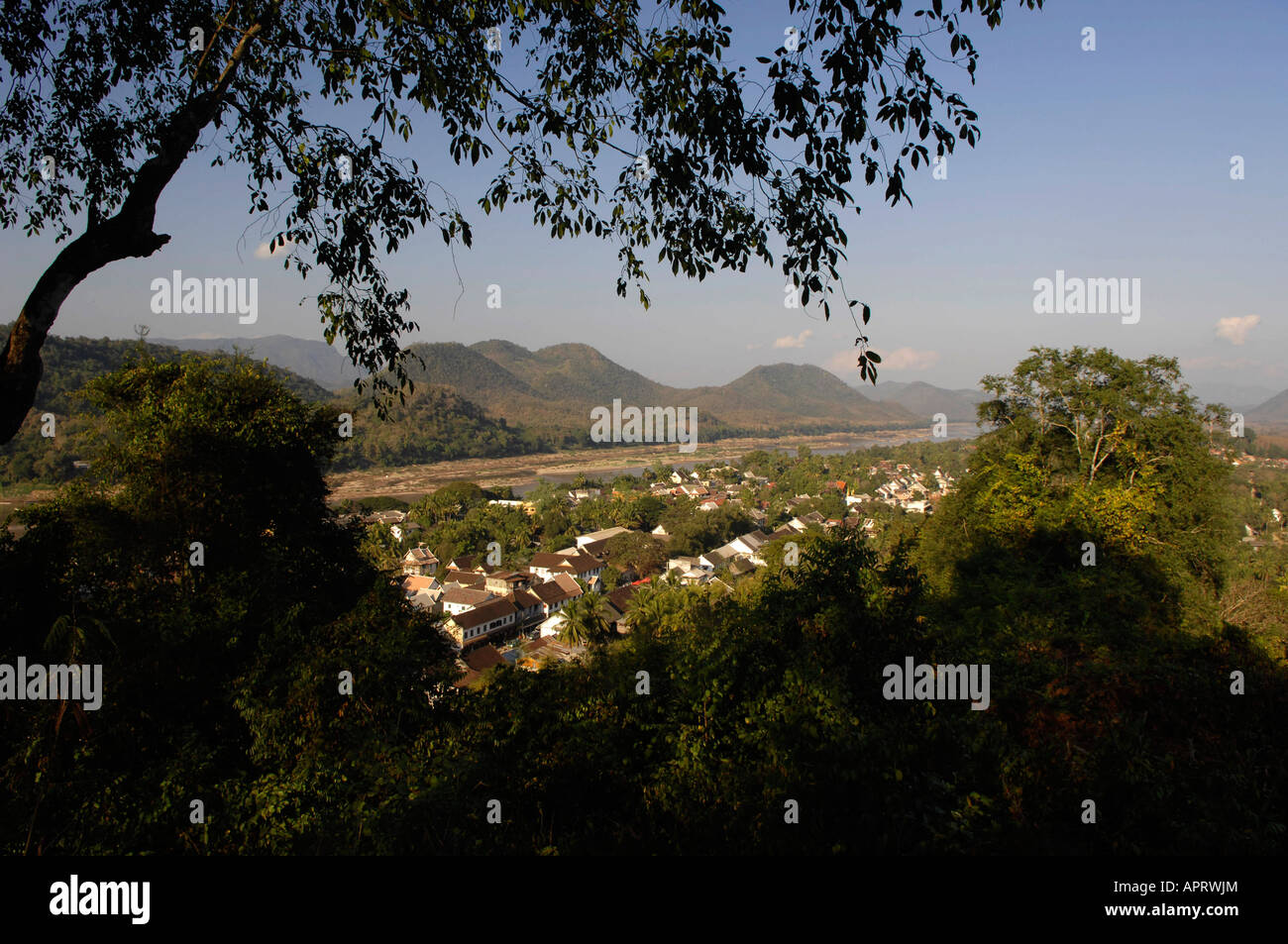 Luang Prabang seen from Wat Phousi on the summit of the Mount Phousi ...