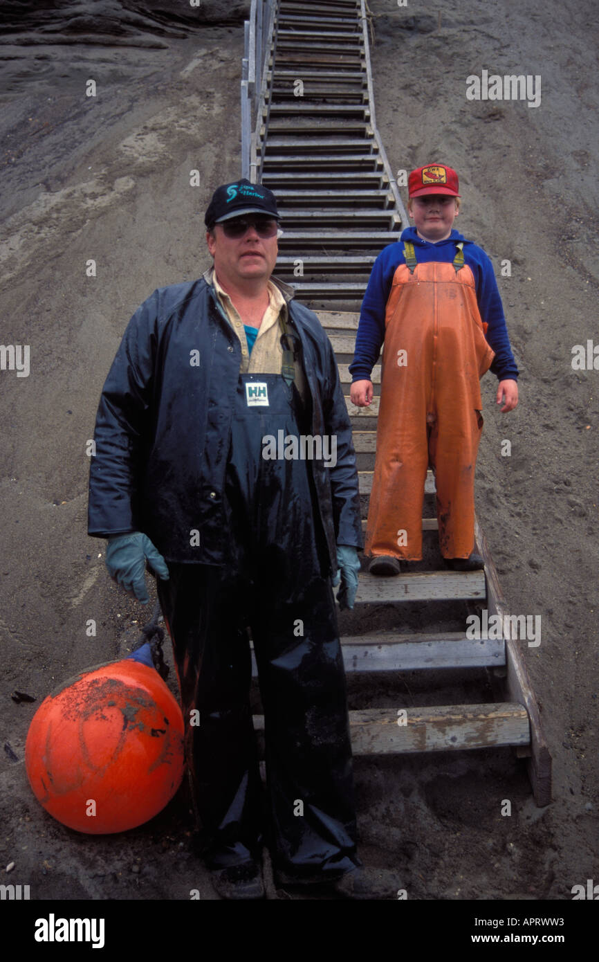 commercial set net fisherman and his son get ready to go check nets in ...