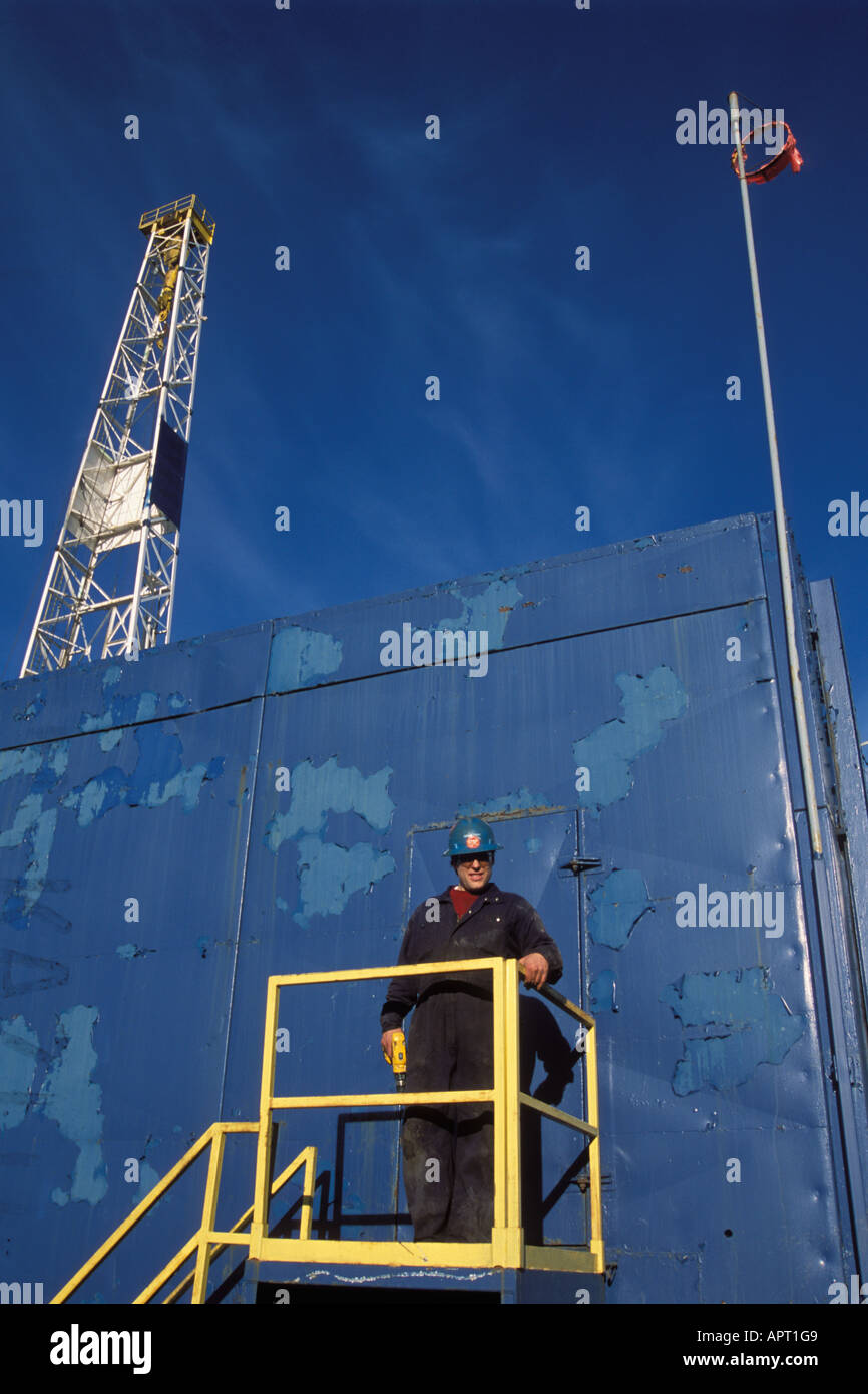 oil worker outside a drill rig in Prudhoe Bay North Slope Arctic coast ...