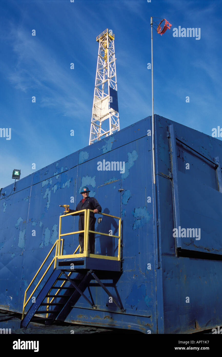 oil worker outside a drill rig in Prudhoe Bay North Slope Arctic coast ...