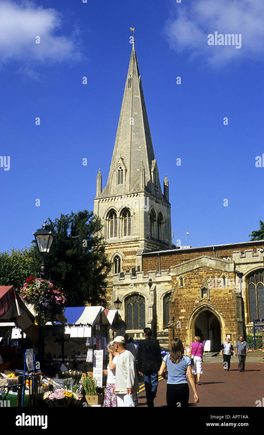 Market day and All Hallows Church, Wellingborough, Northamptonshire ...