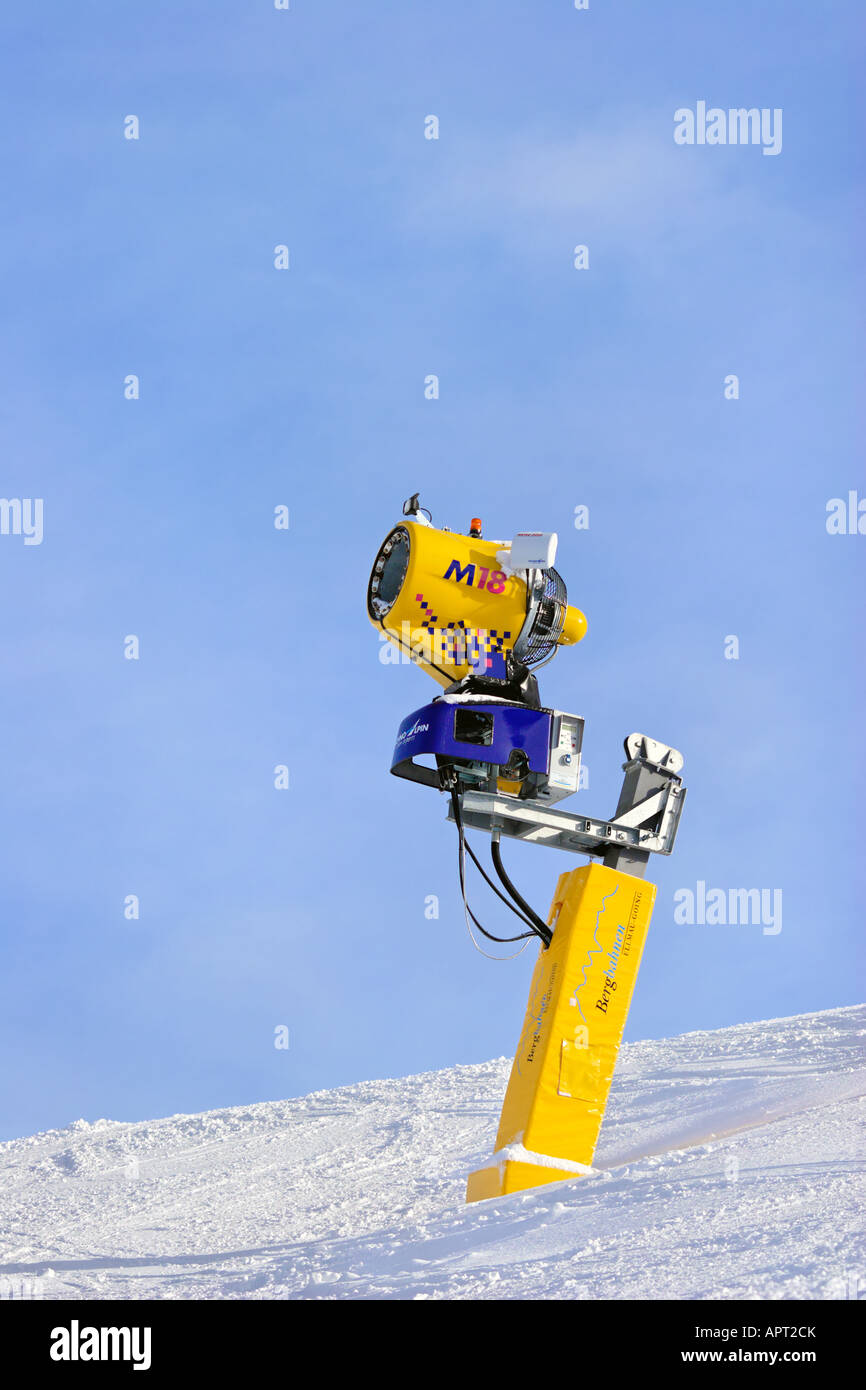 Snow cannon on clear bright sunny day Stock Photo - Alamy