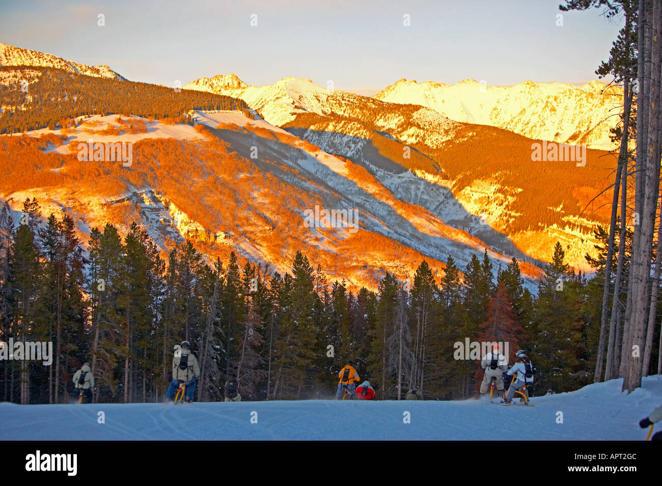 Snow biking at dusk from Adventure ridge Vail Mountain Colorado Stock ...