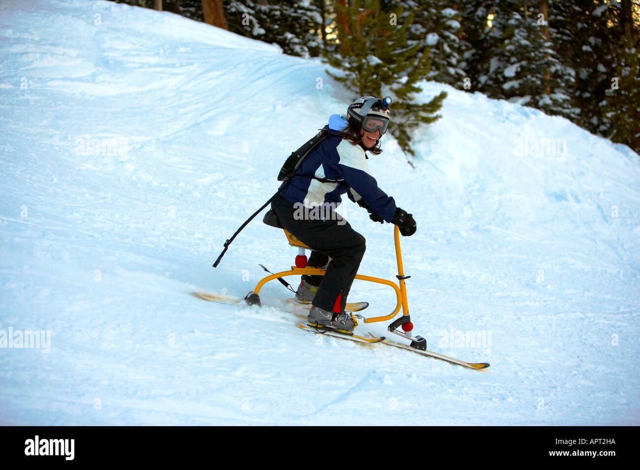 Snow biking at dusk from Adventure ridge Vail Mountain Colorado Stock ...