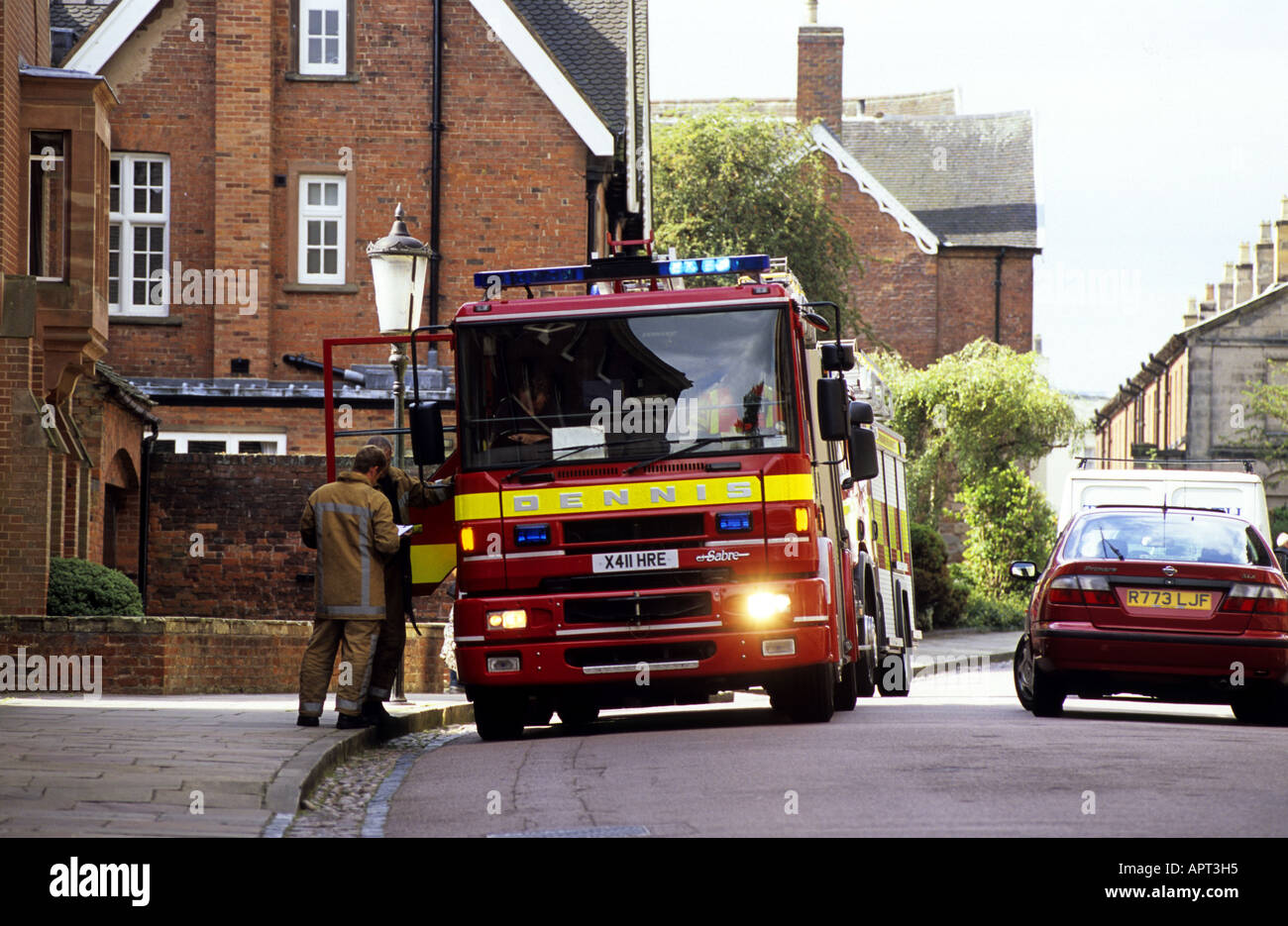 Fire engine on call in Lichfield city centre, Staffordshire, England ...