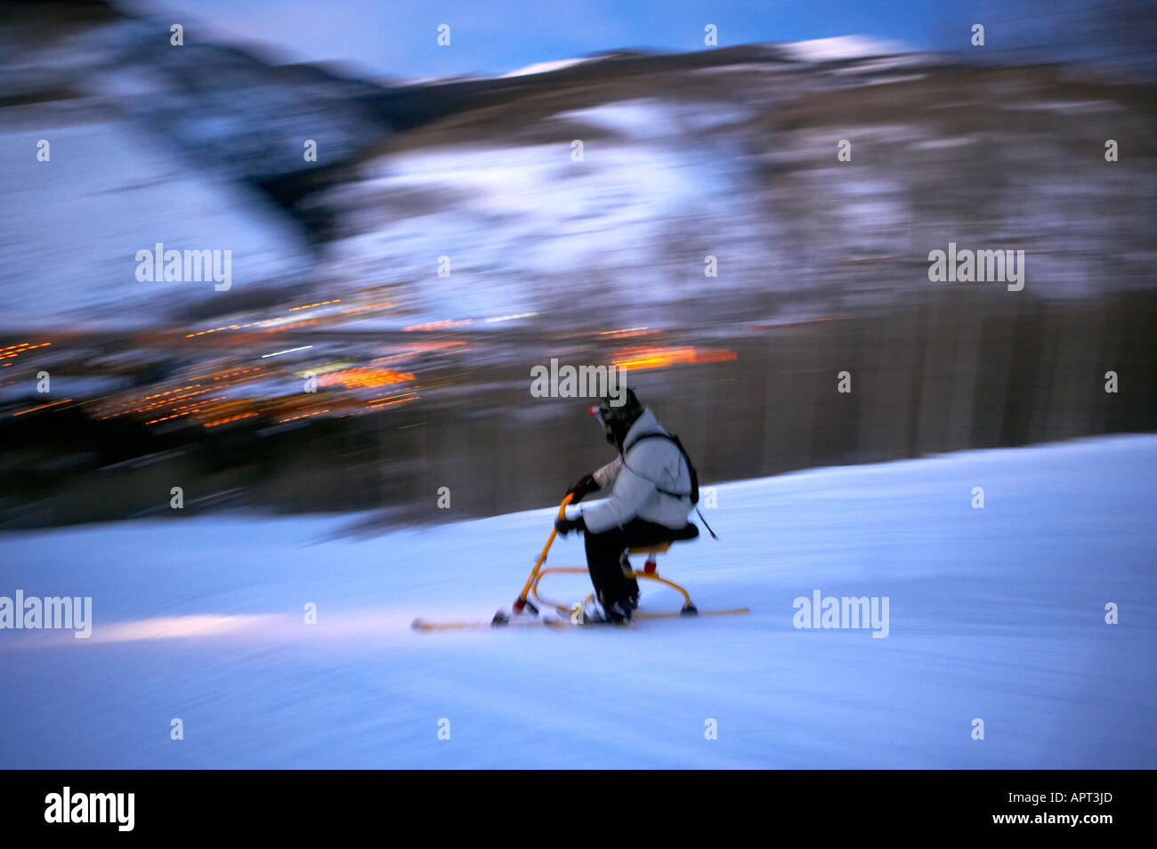 Snow biking at dusk from Adventure ridge Vail Mountain Colorado Stock ...