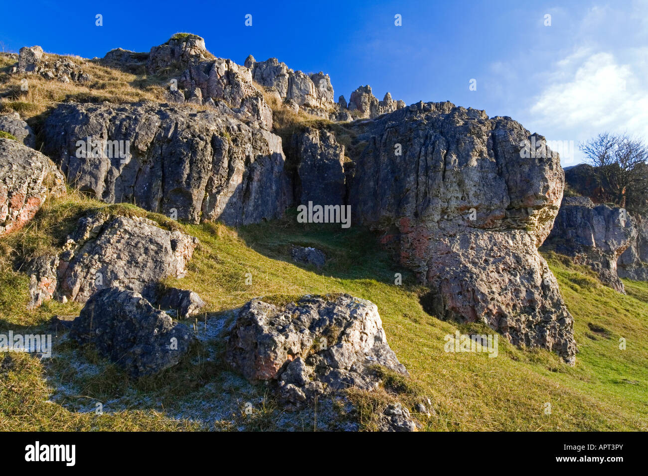 Limestone at Harboro Rocks near Brassington in the Peak District ...