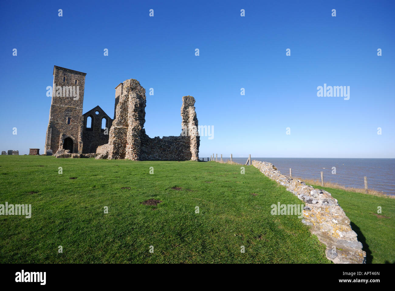 Reculver Castle north Kent coast view over the thames estuary Stock ...