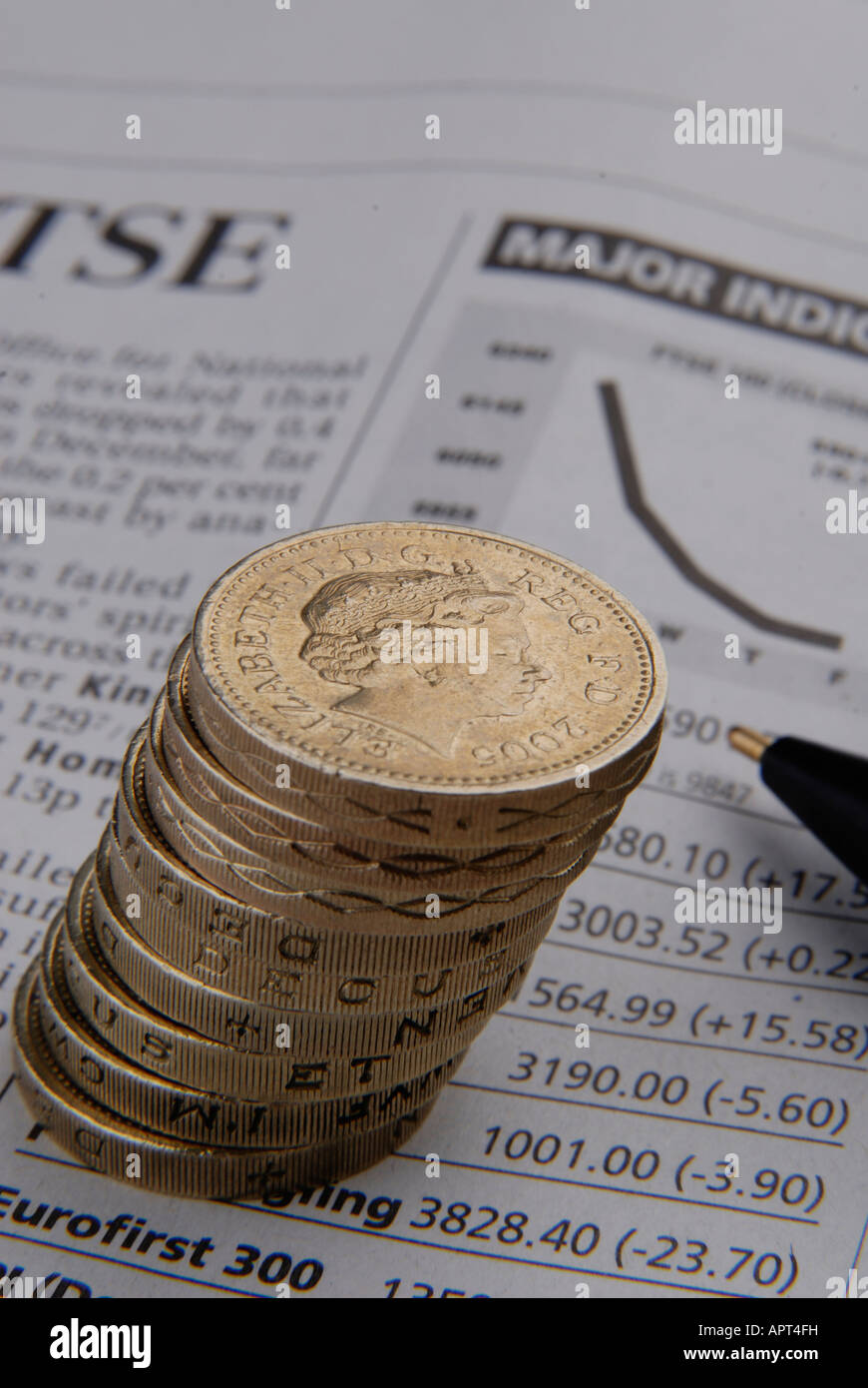 Coins on a financial paper Stock Photo - Alamy