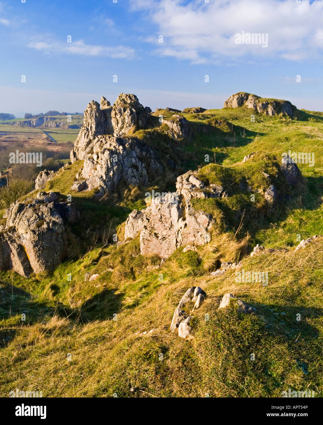 Limestone at Harboro Rocks near Brassington in the Peak District ...