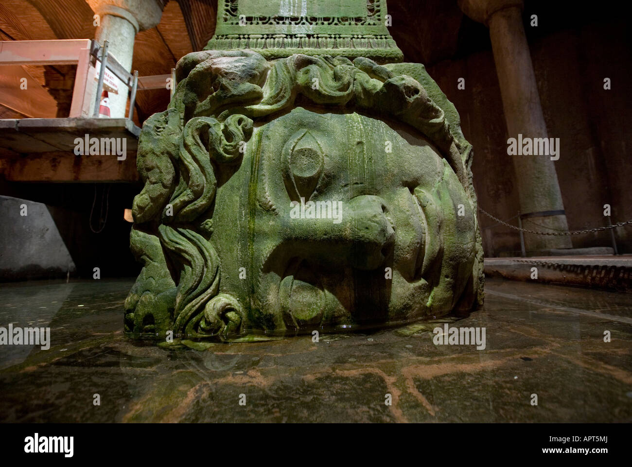 Medusa head at bottom of column, the Basilica Cistern, Istanbul Stock ...
