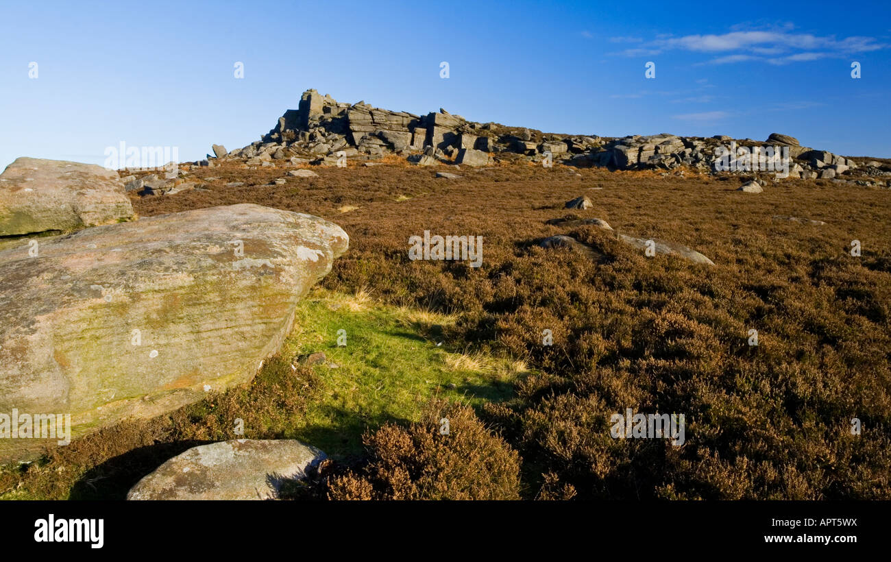 Close up view of rock formation on Hathersage Moor in the Peak District ...
