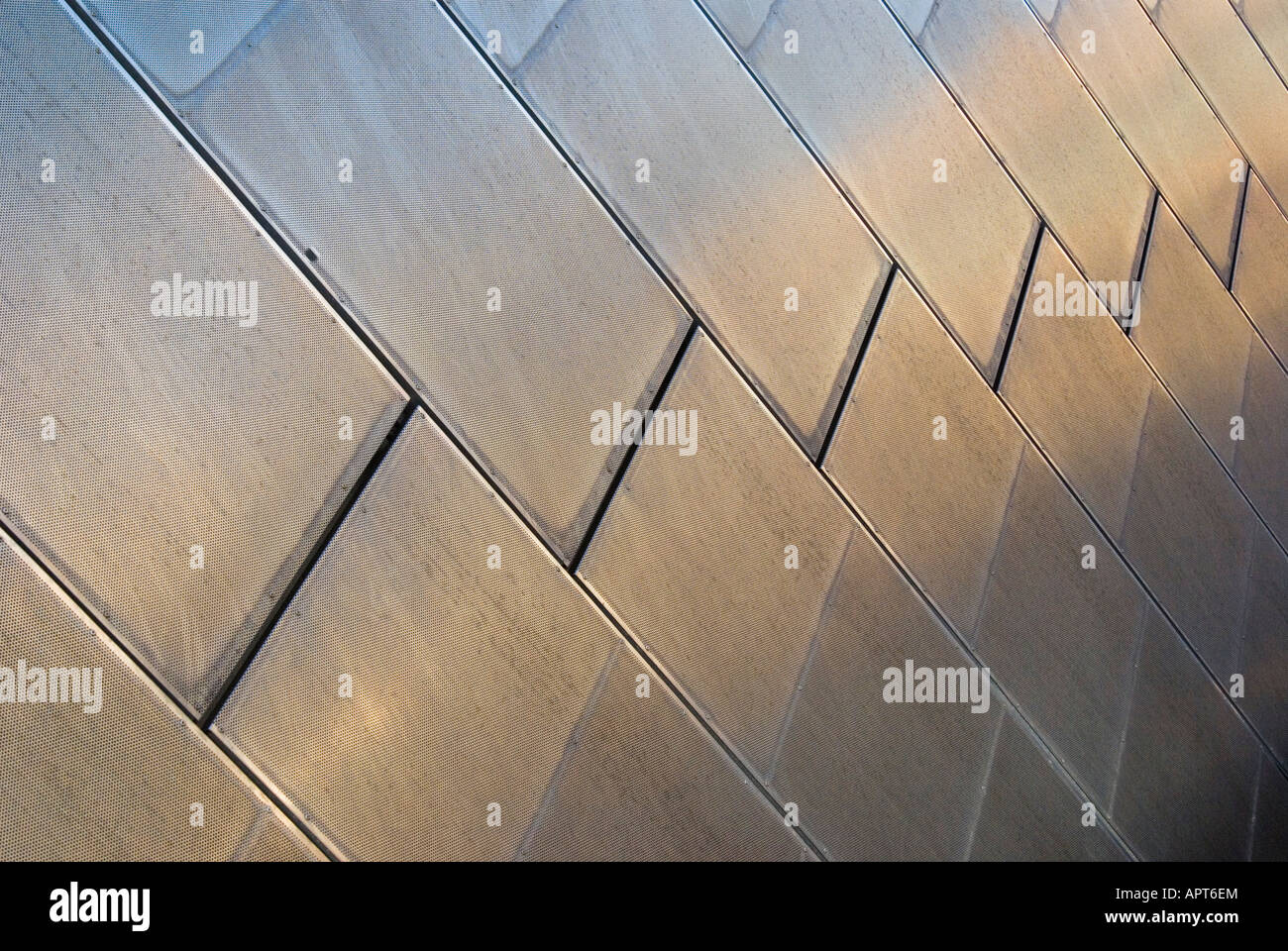 Diagonal pattern of bright metal cladding on the wall of the Lowry ...