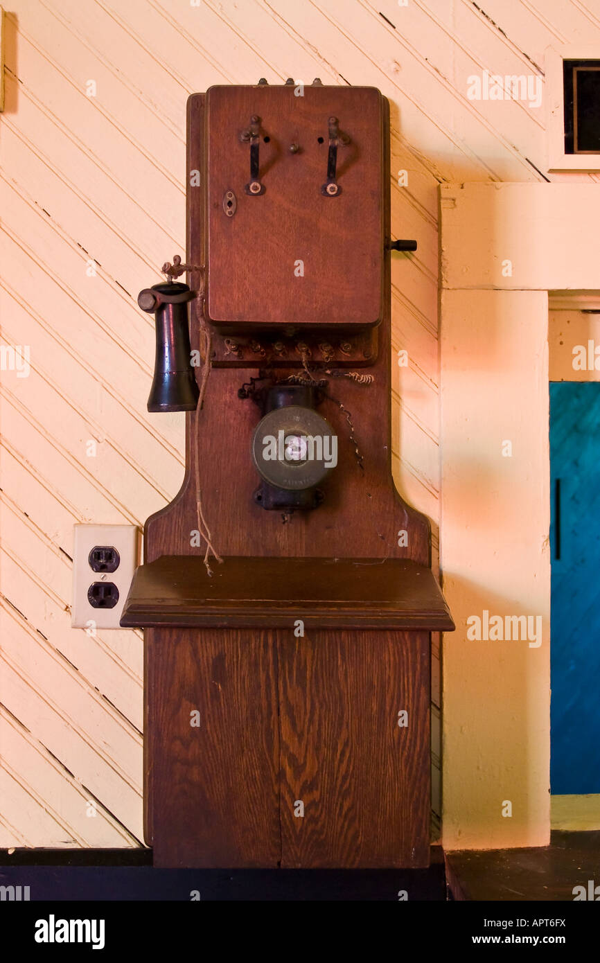 Antique telephone with handset crank and bells Stock Photo - Alamy