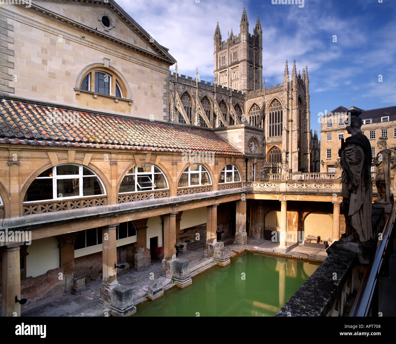 GB - AVON: The Roman Bath and Abbey at the historic city of Bath Stock ...