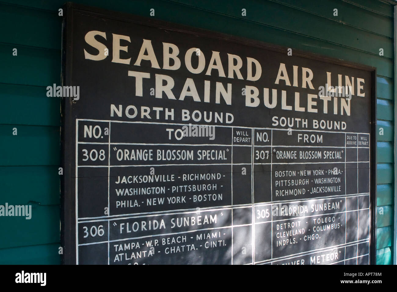 Train station timetable bulletin board early American Stock Photo - Alamy