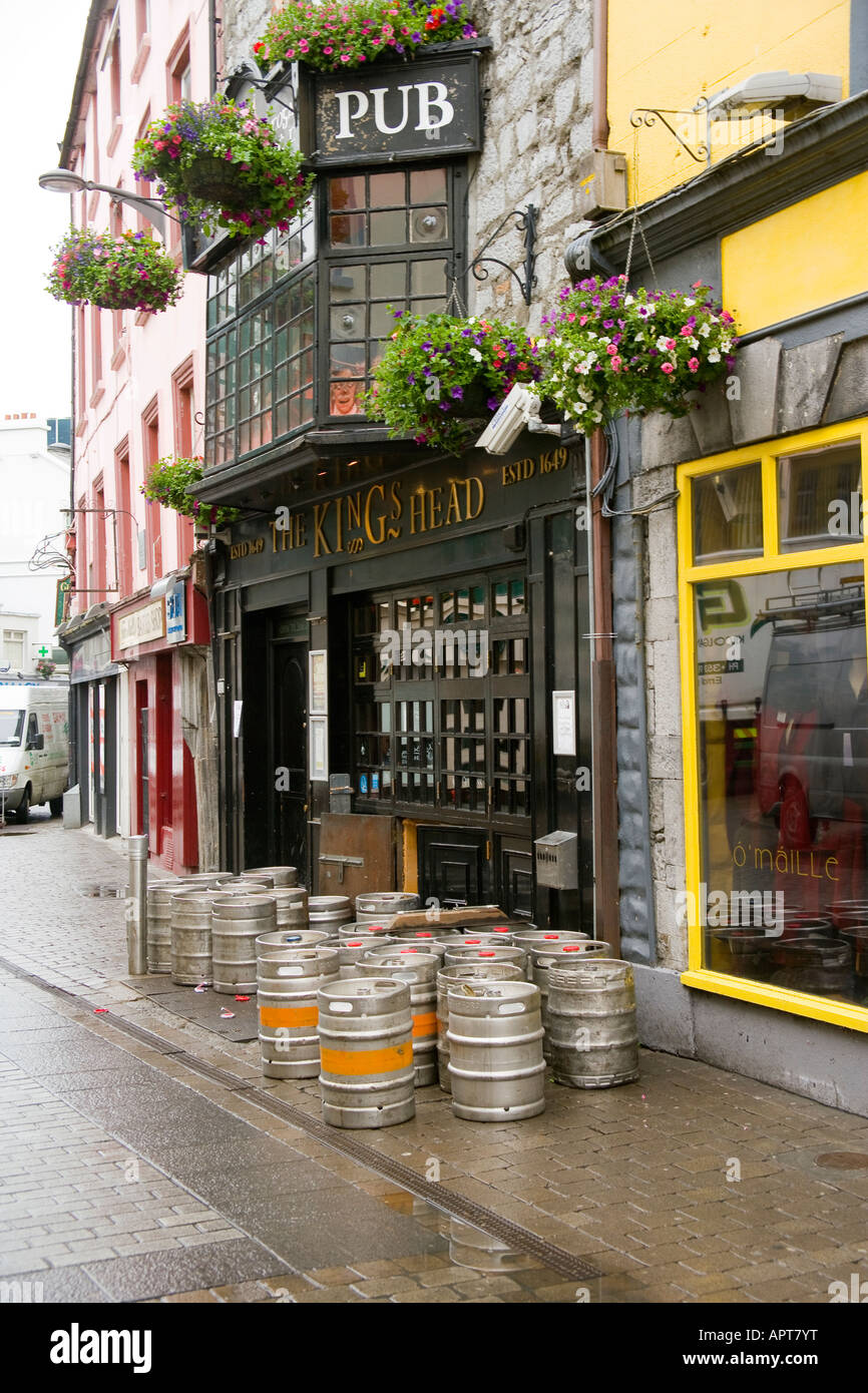 Beer kegs on the sidewalk in front of a pub in Galway, Ireland Stock ...