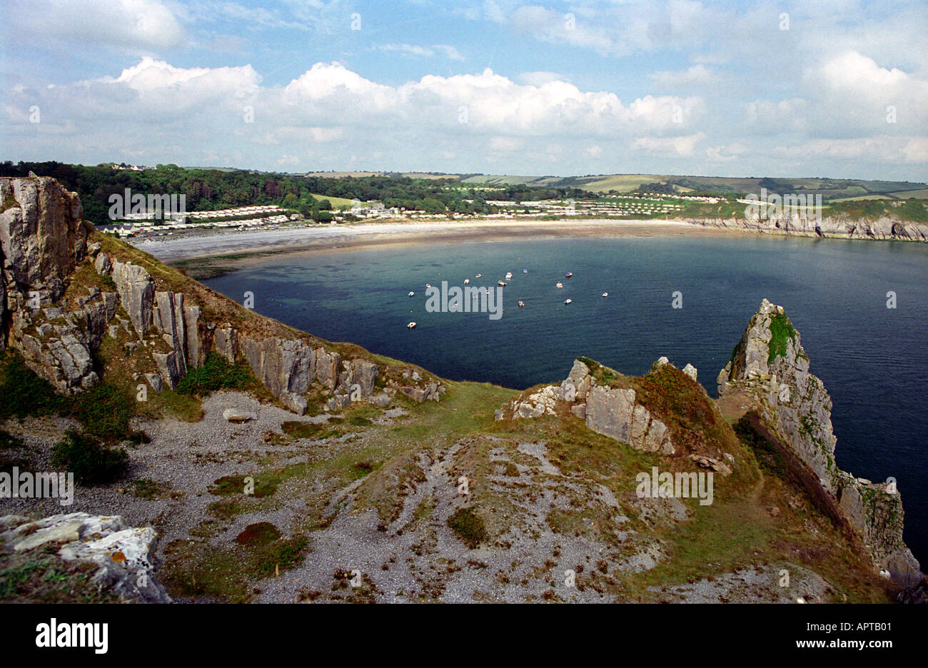Lydstep Point and quarry looking towards the caravan park Stock Photo ...
