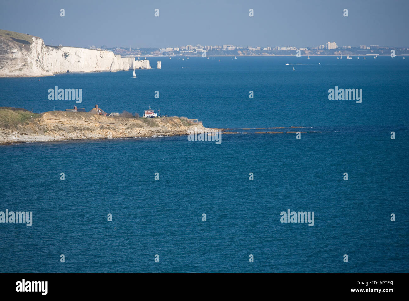 View east from Durlston Point Swanage Dorset showing Peveril Point, Old ...