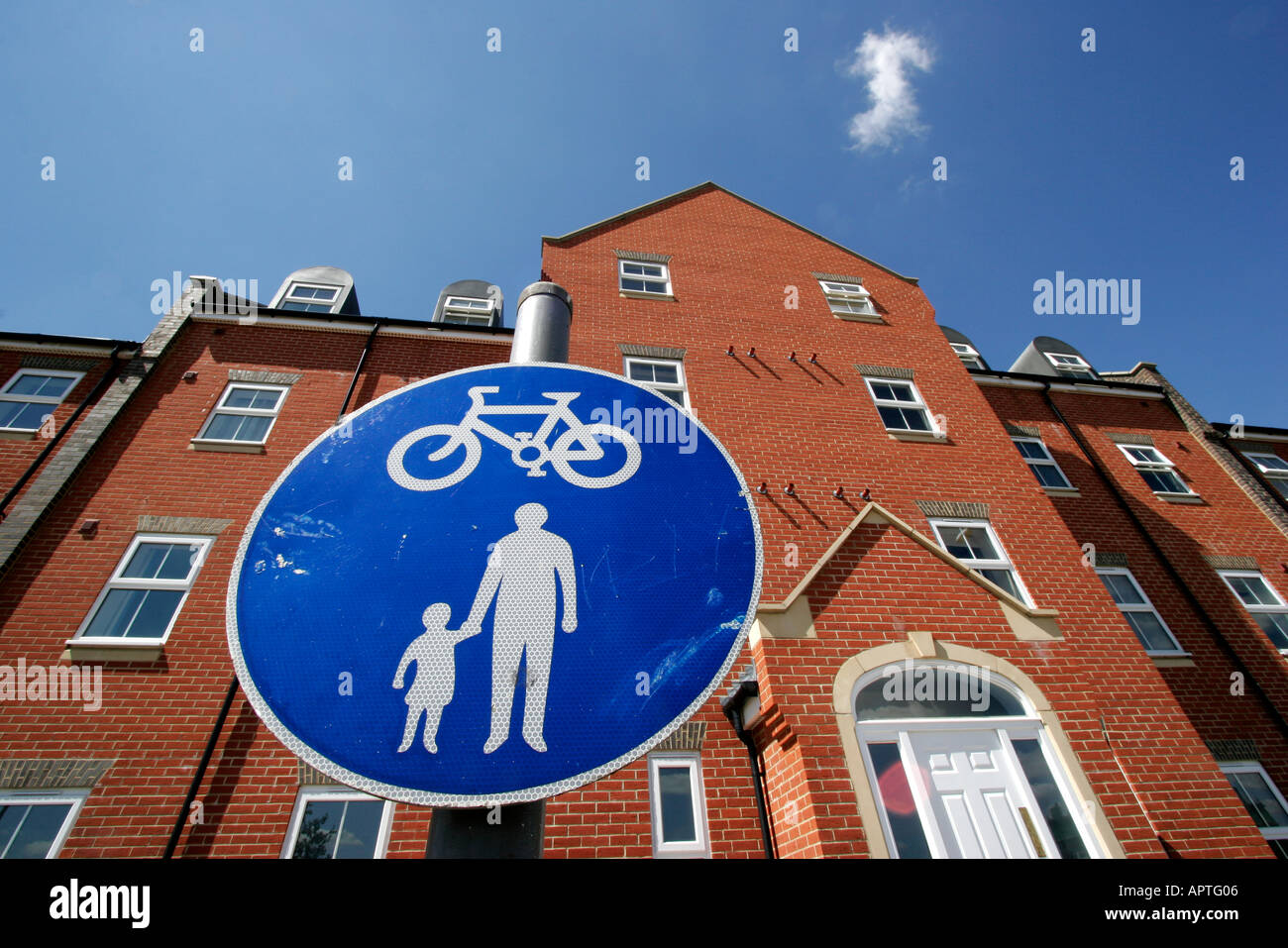 Cyclepath sign outside newly built flats on the site of Swindon s ...