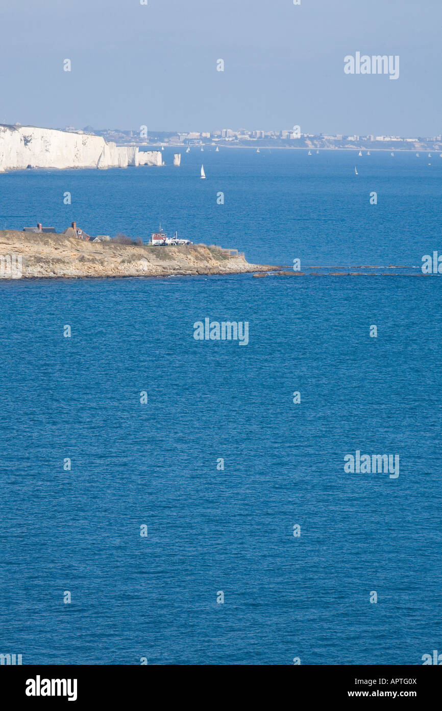 View east from Durlston Point Swanage Dorset showing Peveril Point, Old ...