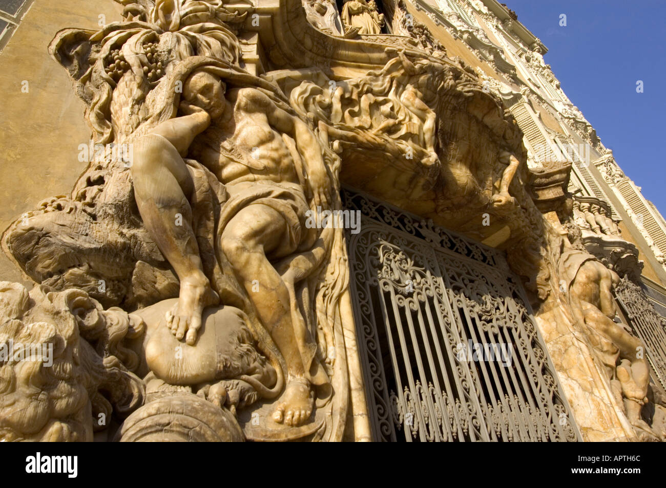 Rococo sculpture around main entrance of the Ceramic Museum or Museo ...
