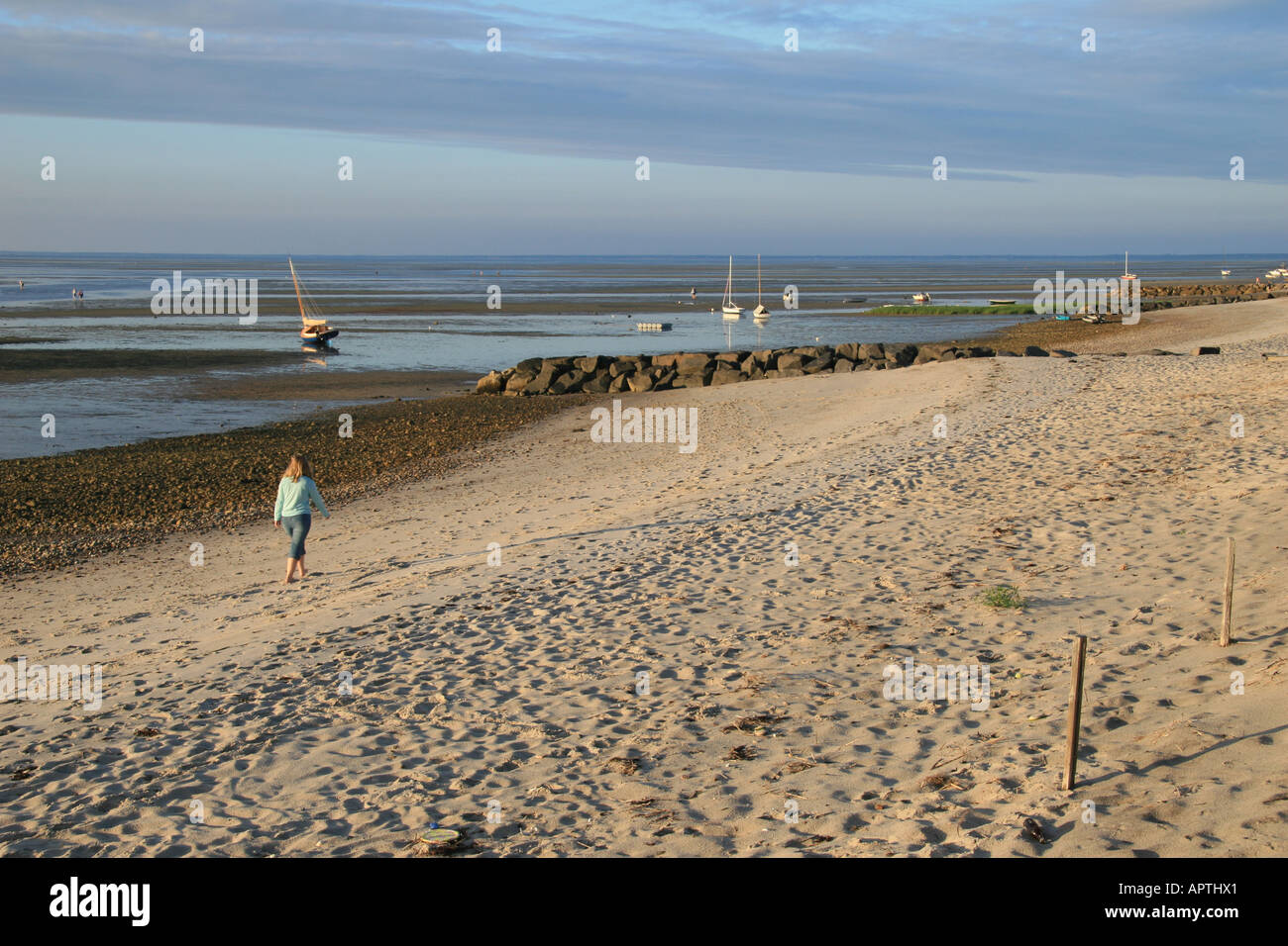 Walking on the beach at sunset Low tide on the Brewster flats Stock Photo - Alamy
