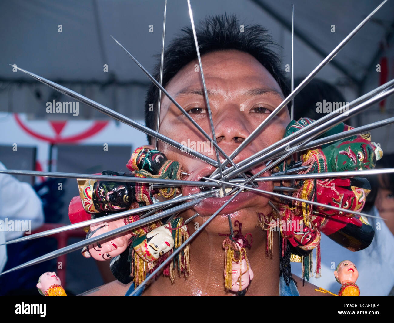 human kebab trance devotee at the bizarre Vegetarian Festival Phuket ...