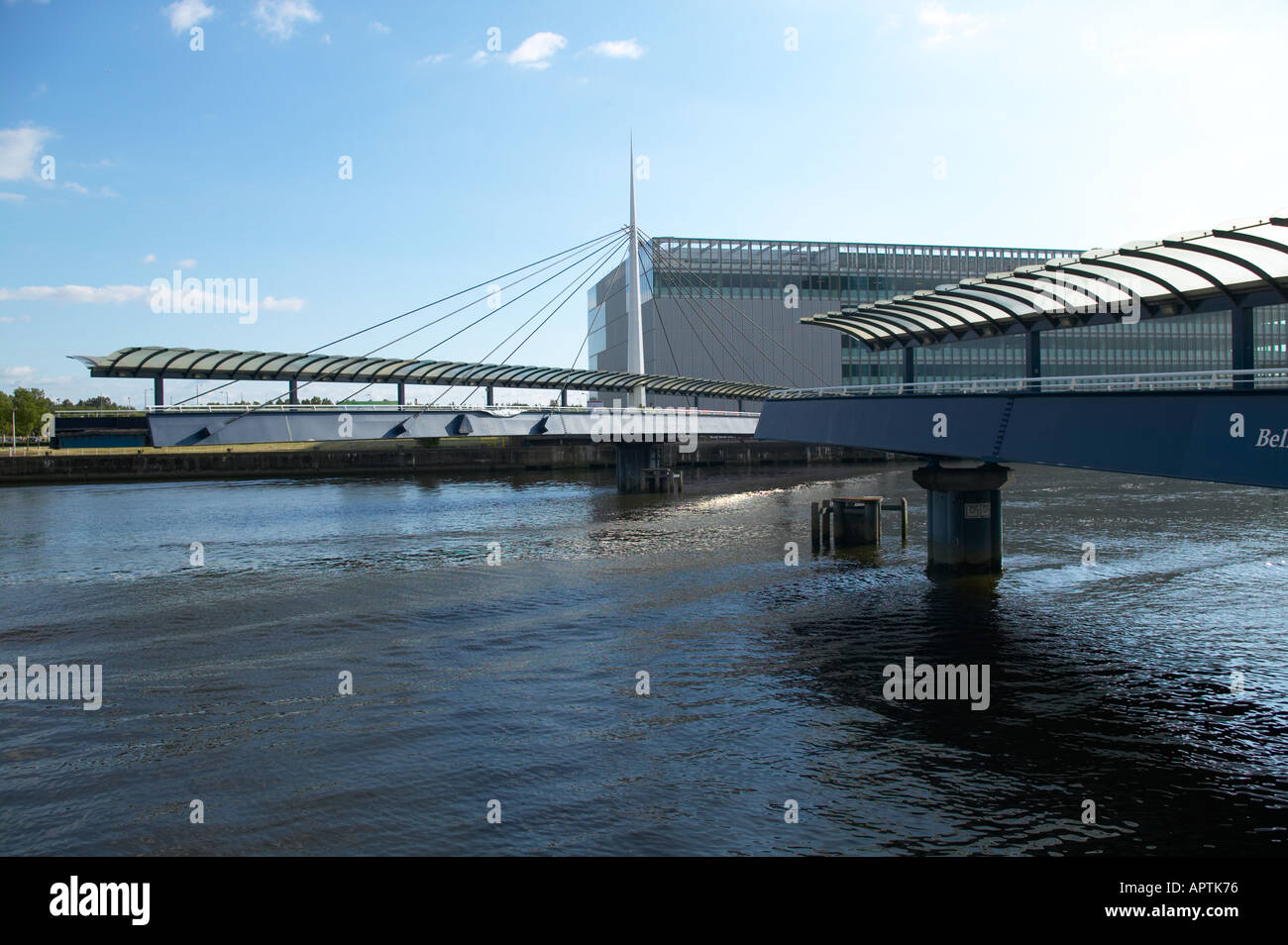 Bells Bridge over the River Clyde Glasgow a pedestrian swing bridge ...
