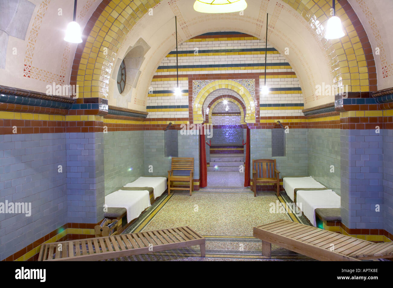Interior of the Turkish Spa Baths in Harrogate Yorkshire showing the ...