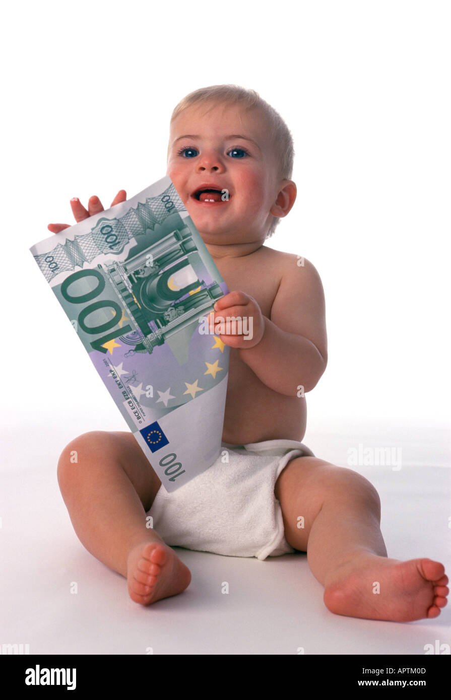 Child with large Euro note Stock Photo - Alamy