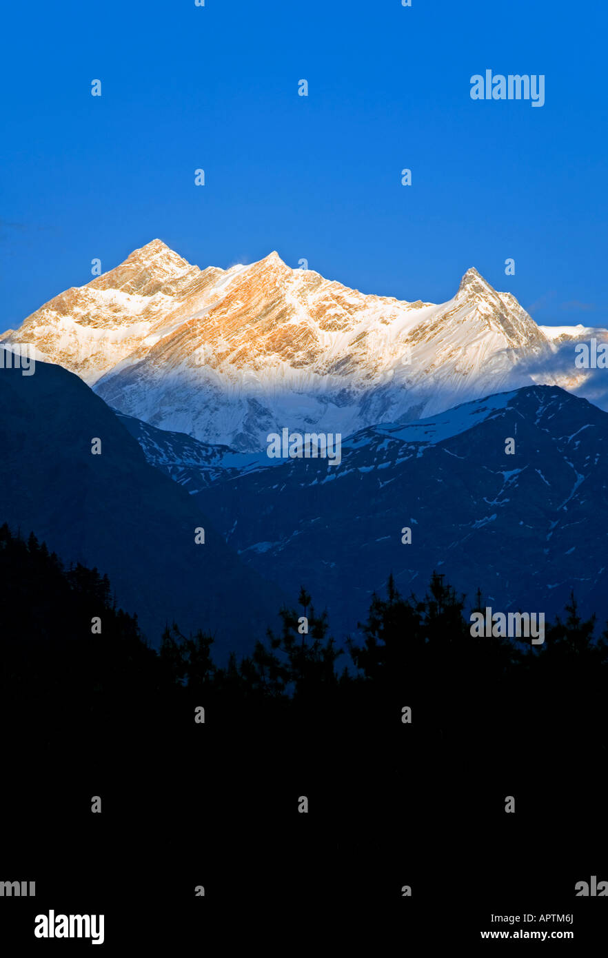 Sunset over Annapurna 1 (8091m). View from Kalapani village. Annapurna ...