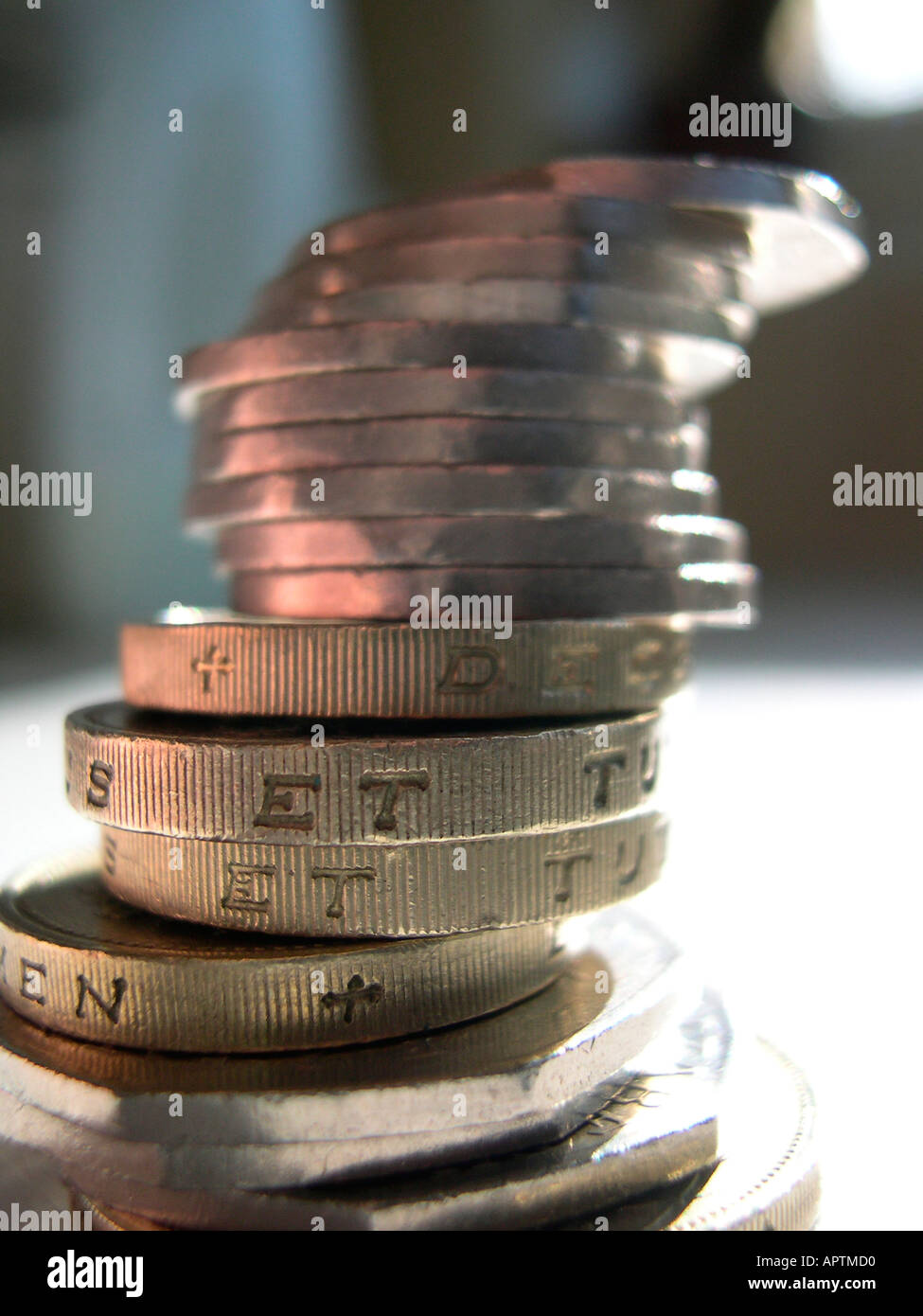 a tower of british coins Stock Photo - Alamy