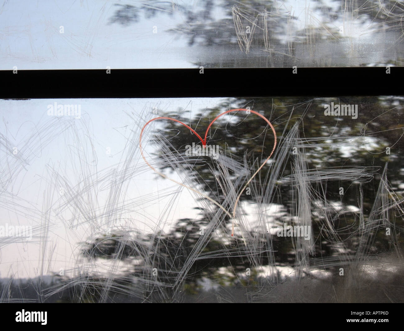 red heart drawn on train window Stock Photo - Alamy