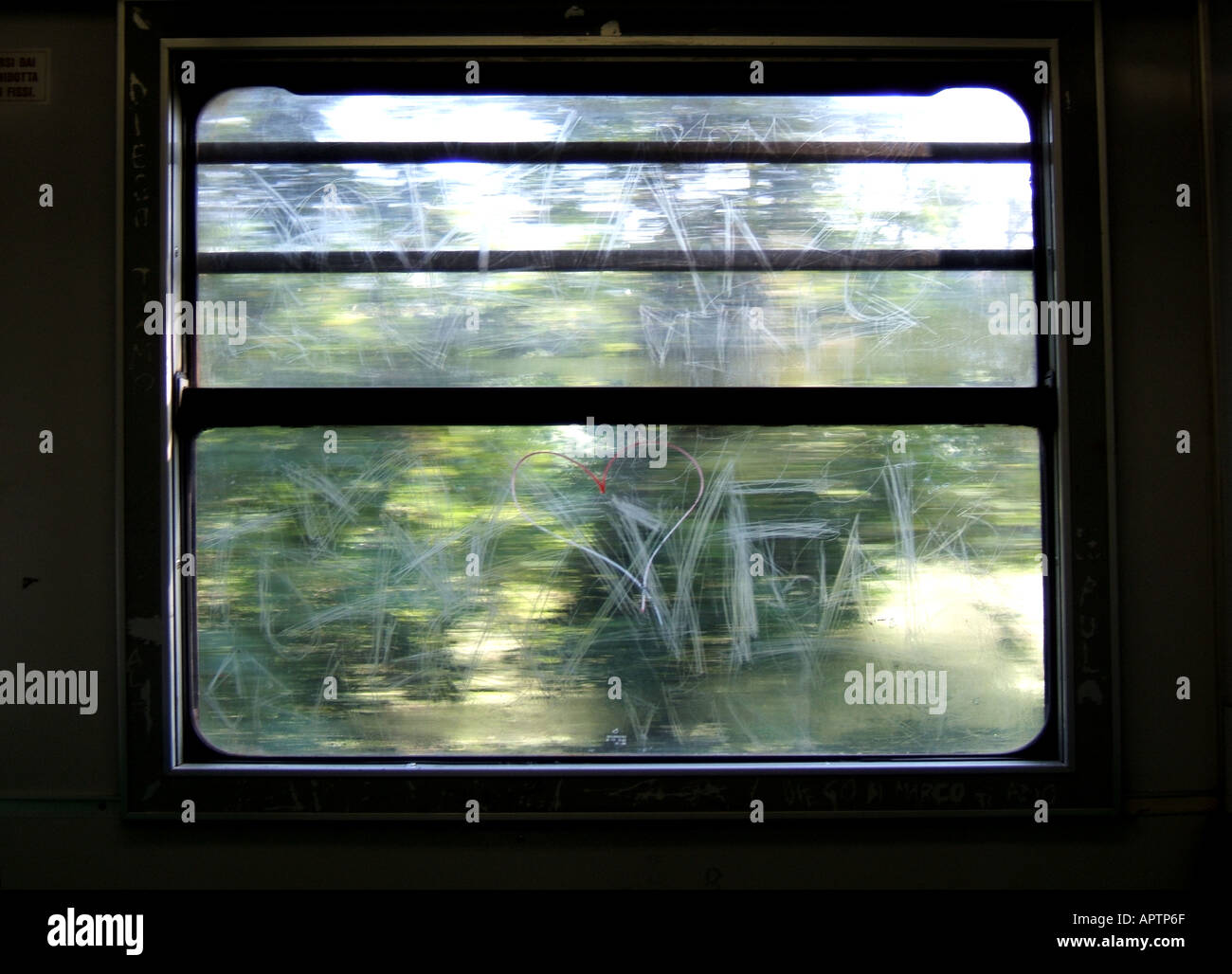 red heart drawn on train window Stock Photo - Alamy