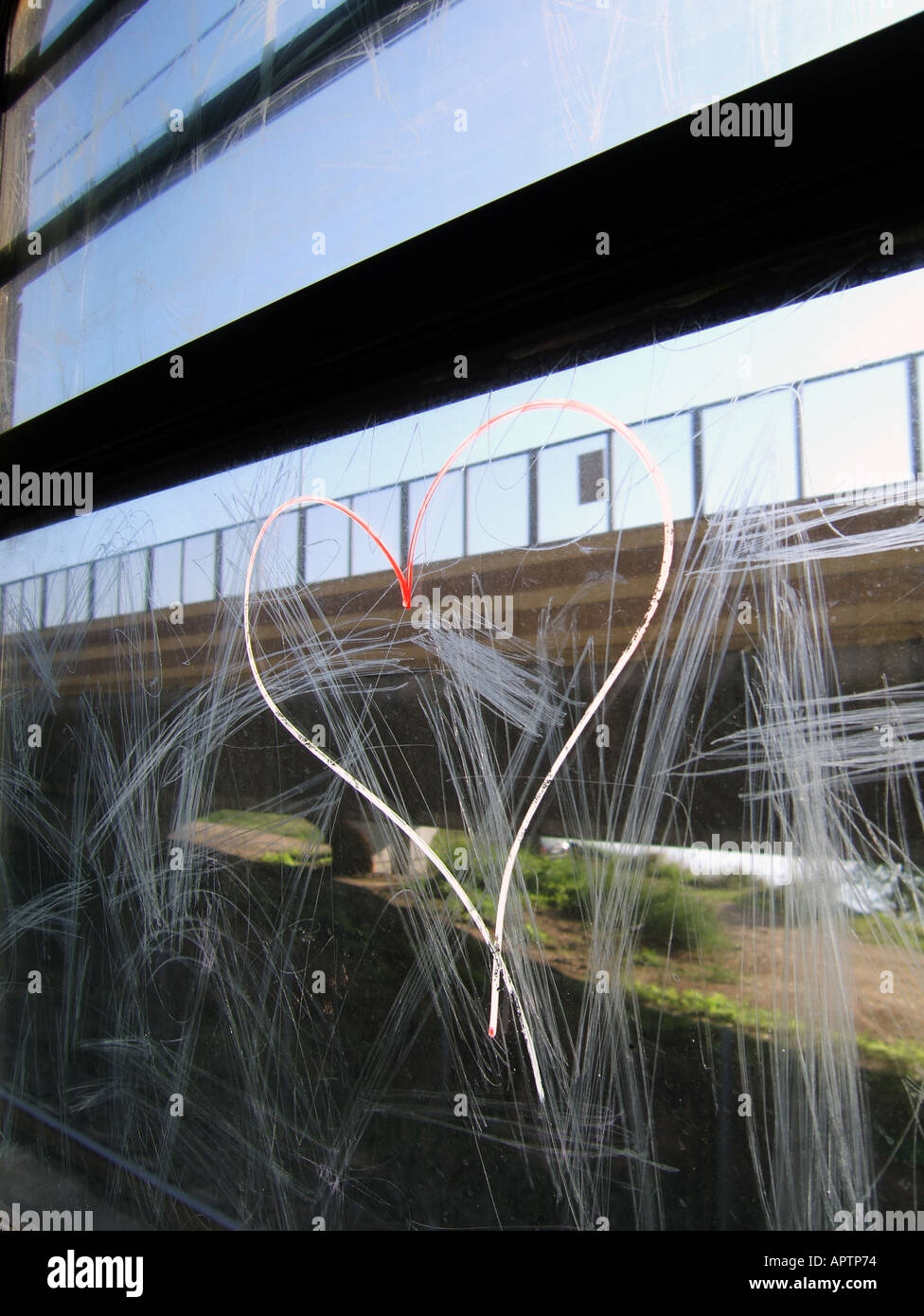 red heart drawn on train window Stock Photo - Alamy