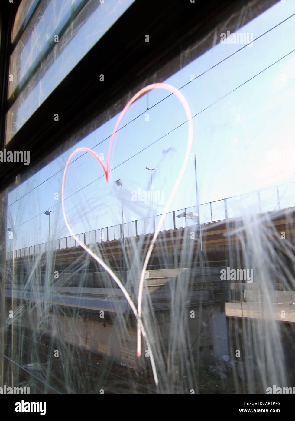 red heart drawn on train window Stock Photo - Alamy
